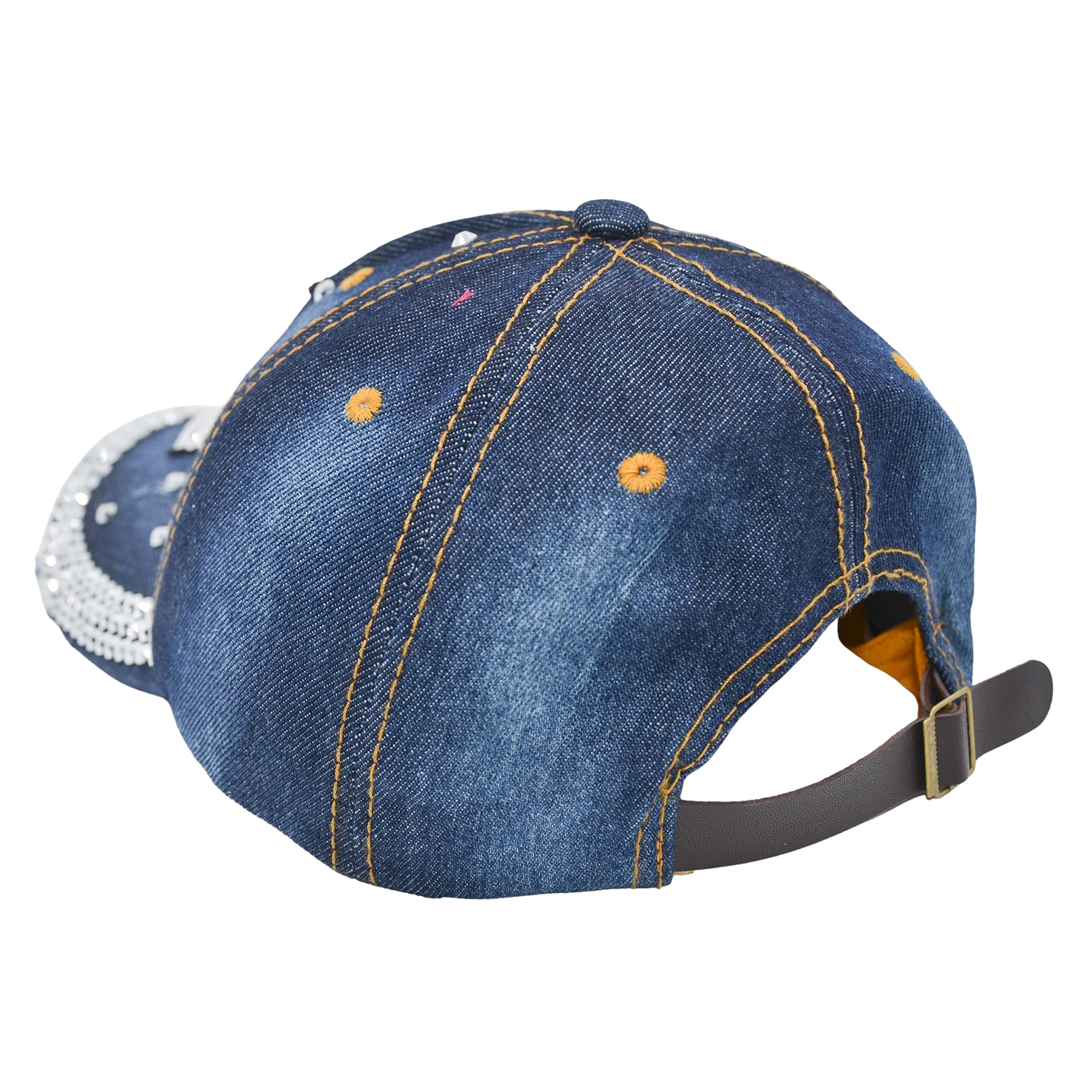 Popfizzy Cross Hat, Rhinestone Hats for Women, Bling Bling Bedazzled Baseball Caps, Distressed Denim Hat, Bejeweled Hats