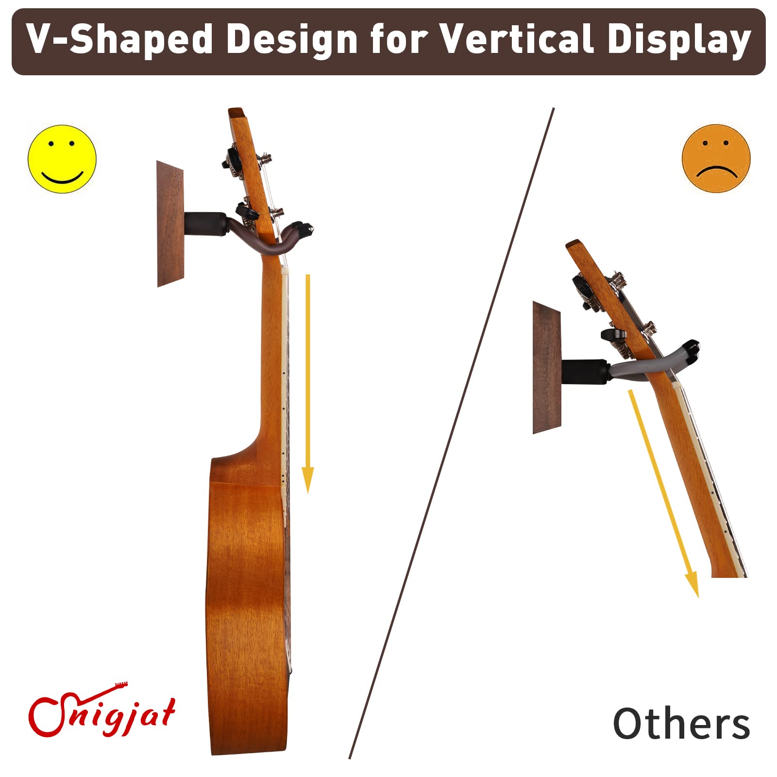 SNIGJAT Ukulele Wall Mount 2 Pack, Ukelele Hanger for Wall Vertical Display, Hardwood Ukulele Holder with Screw, Ukulele Wall Hook fits for Banjo Mandolin Soprano Pineapple Concert Baritone and Tenor