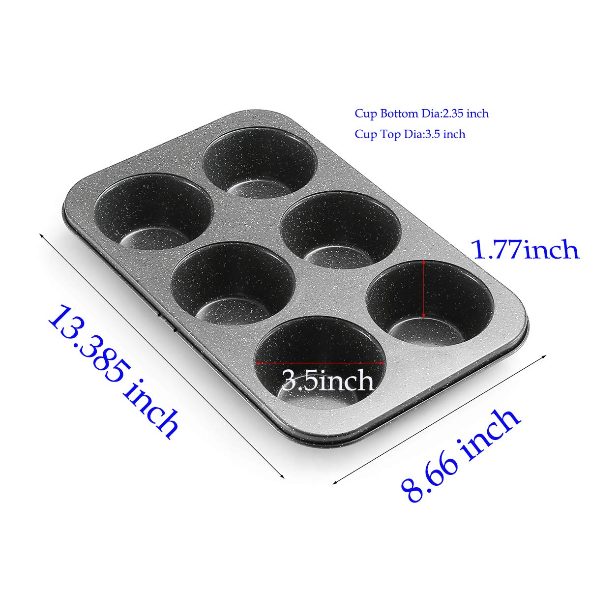 Monfish Jumbo Muffin Pan Extra Large Cupcake Tins 3.5x1.77 Cup Carbon Steel Non Stick Coating Black Granite Finish