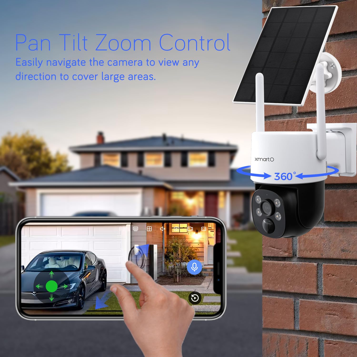 xmartO [Night Color] QHD Solar Powered Wire-Free Home Security Camera System Wireless Outdoor Pan/Tilt/Zoom (Eternal Solar Power, Thermal Motion Detection, Spot Lights and Siren, SD,NVR & Cloud Storag