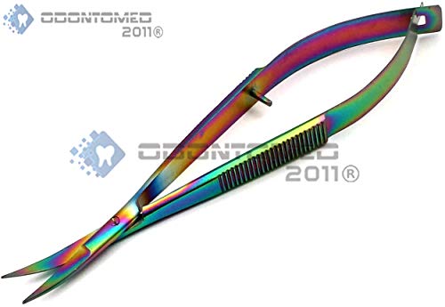OdontoMed2011 Pack of 2 Pieces 4.5" Embroidery Easy Snips Scissors - EZ Snip Straight & Curved Blades Stainless Steel Multi Color Rainbow