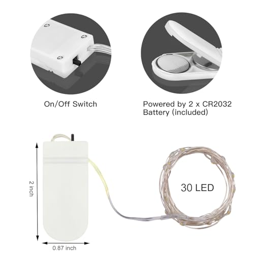 LEDIKON 12 Pack 10ft 30 LED Fairy Lights Battery Operated Mini String Lights,Silver Wire Warm White Firefly Lights for Wedding,Party Centerpieces,Table Decor,DIY Crafts,Festivals,Mason Jars Décor