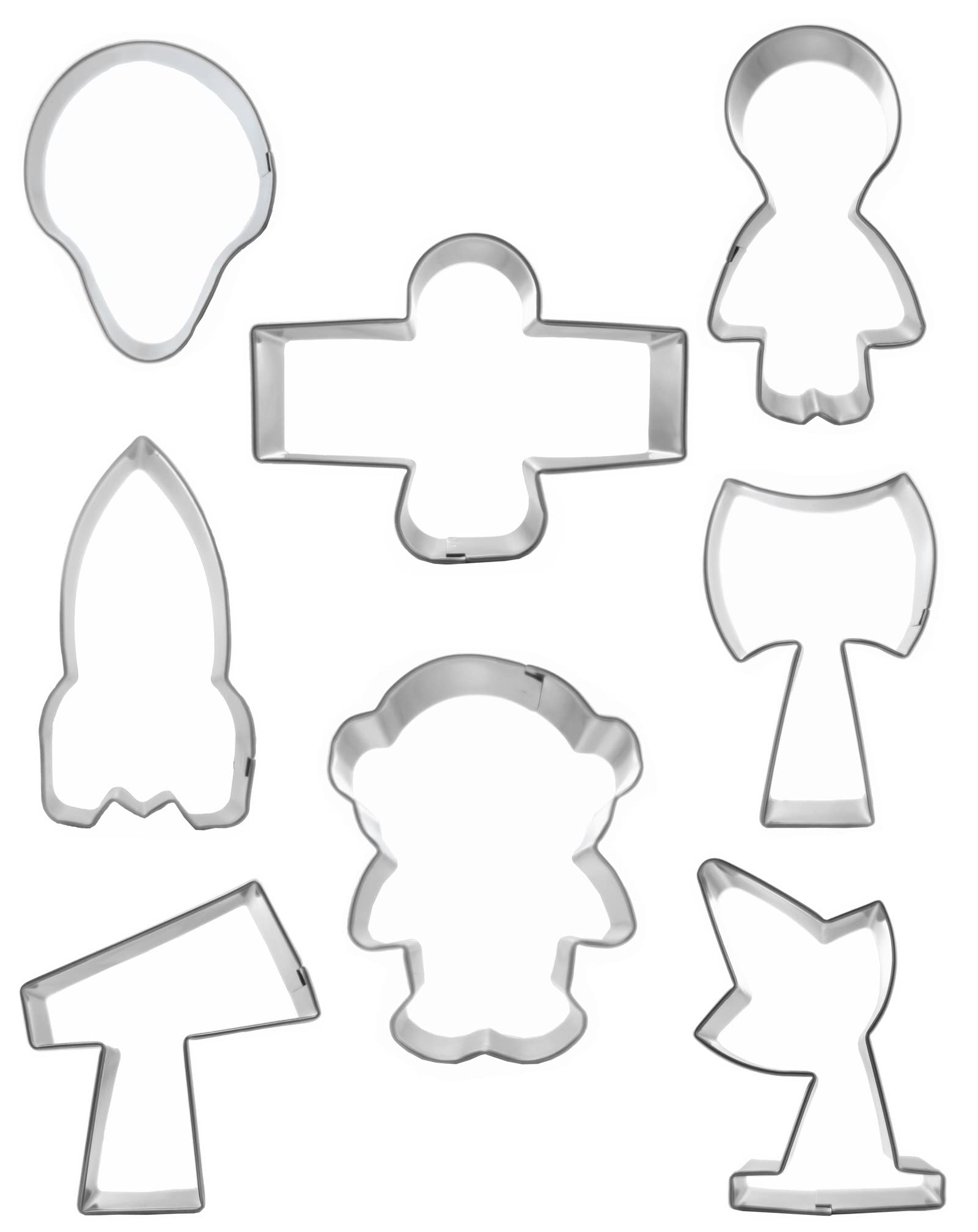 Space Alien Series Cookie Cutter Set of 8 pcs, Stainless Steel UFO Fondant Cutters Set Pastry Biscuit Baking Clay DIY Molds for Kids