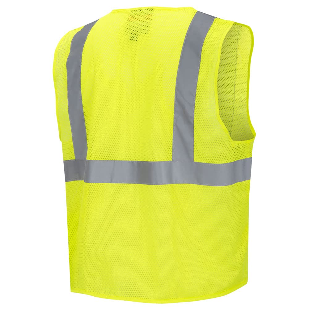 Pioneer High Visibility Safety Vest, Tricot Polyester Mesh, Zip-Up, Reflective Tape, Yellow/Green, Unisex, V1060360U-L, Large