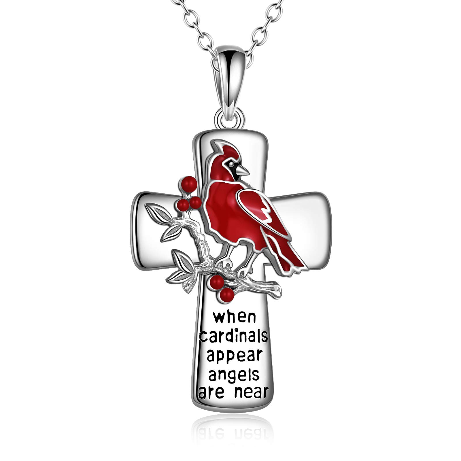 POPLYKE Cardinal Cross Necklace Memorial for Women Sterling Silver When Cardinals Appear Angels Are Near Necklace Jewelry for Mother