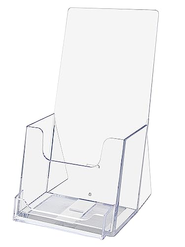 YOUNI (2 Pack) 4" Wide Tri-Fold Booklet Brochure with Business Card Holder - Clear Acrylic Counter-top Organizer