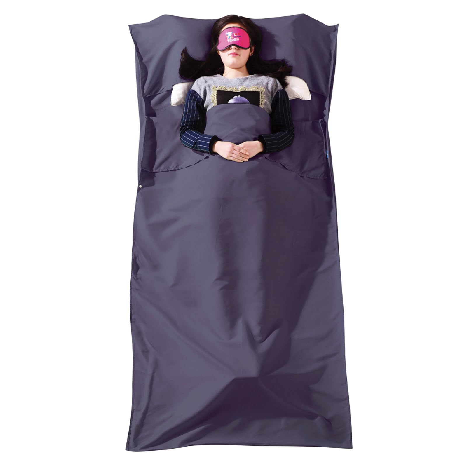 TRIWONDER Fleece Sleeping Bag for 4 Seasons Camping Sleeping Bag for Adults Kids Boys Grils Lightweight Sleeping Sheet for Outdoors Traveling Hiking Hotel (Grey)