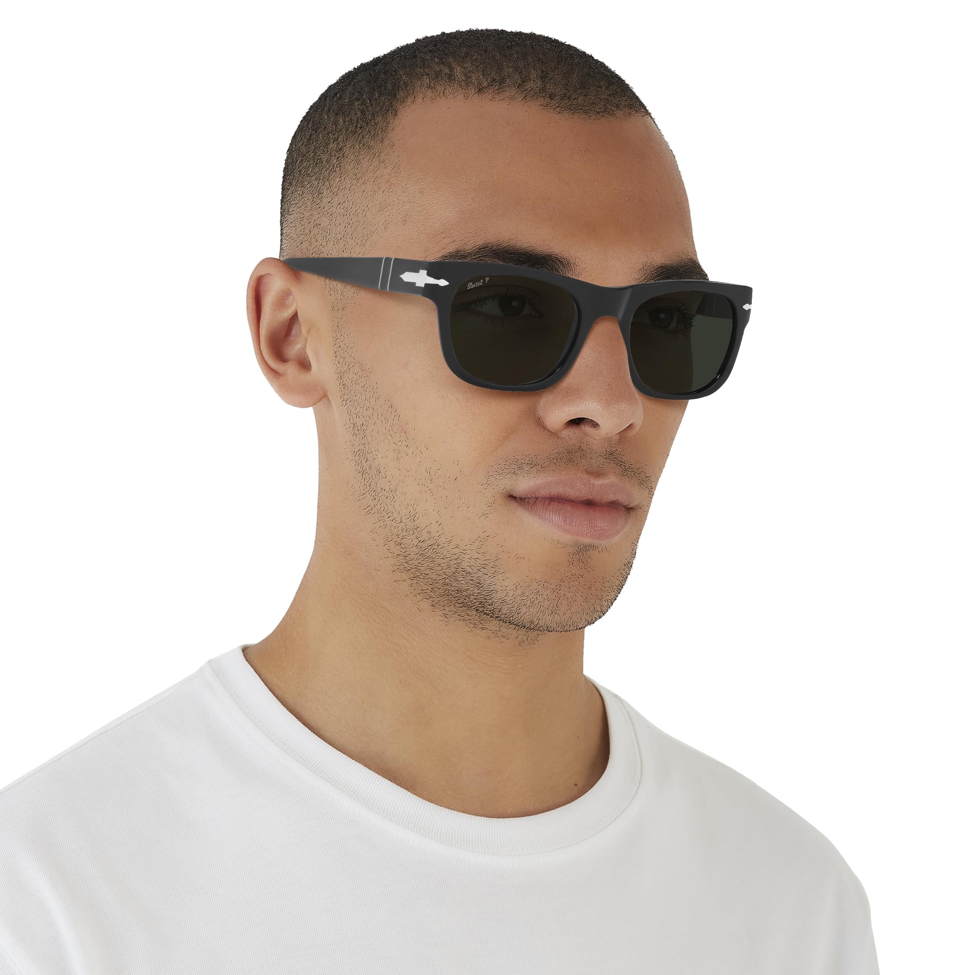 Persol PO3269S Square Sunglasses, Black/Green Polarized, 52 mm