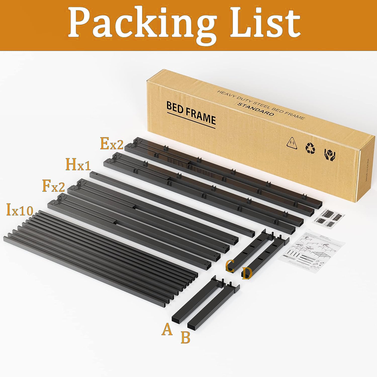 LIJQCI King Size Bed Frame 16 Inch Metal Heavy Duty Platform No Box Spring Needed with Storage Easy Assembly Steel Slat 3500lbs Support