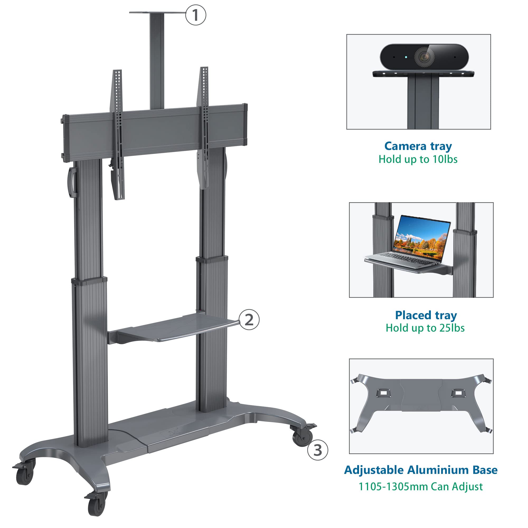 NB North Bayou Mobile TV Cart Heavy Duty TV Stand with Wheels for 70 to 110 inch LCD LED OLED Flat Panel Plasma TV up to 200lbs CF100-B