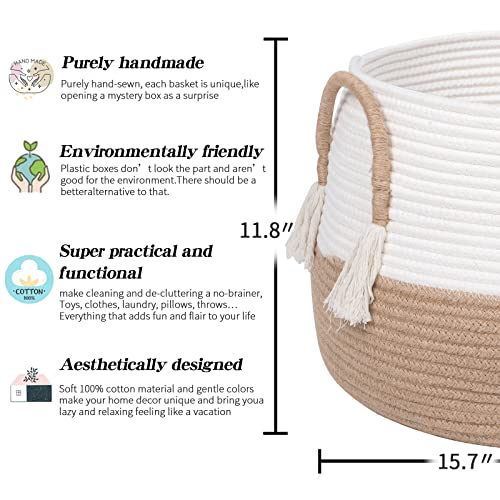 R RUNKA Large Basket for Toys - Boho Baskets for Living Room,Bedroom,Nursery- Pack of 2-15.7"x 11.8" & 11.8"x9.8"
