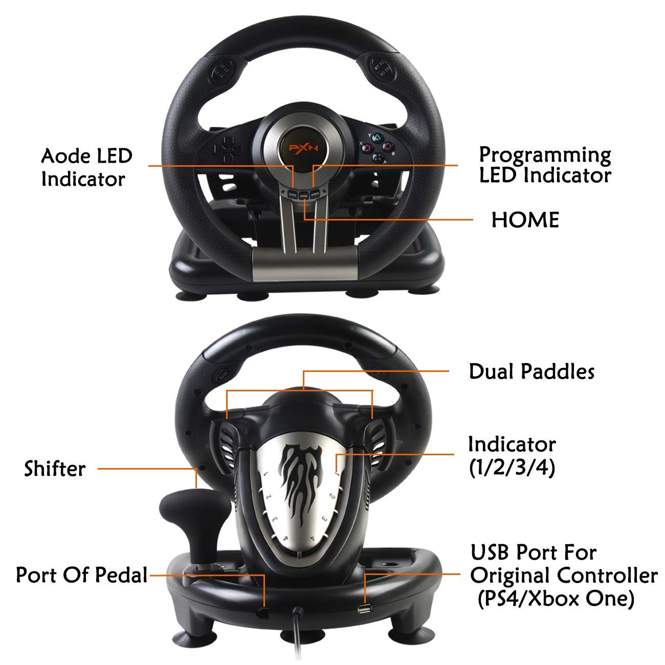 Racing Wheel, PXN-V3II 180° Game Racing Steering Wheel with Pedal and Shift Paddle, Compatible for PC, PS3, PS4, Xbox One, Nintendo Switch.(Black)