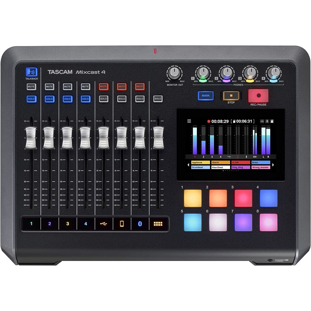 Tascam Mixcast 4 Podcast Station with Built-in Recorder/USB Audio Interface (MIXCAST4) Bundle with 32GB microSDHC Memory Card and 2x CAD GXL1800 Condenser Mic