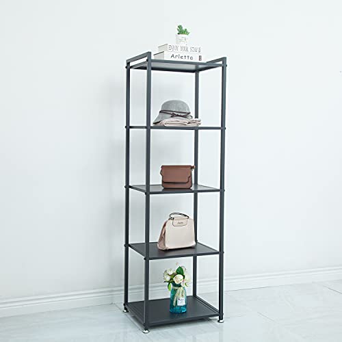 ZIOTHUM Display Shelf, 5-Tier Shelf Stand, Black Metal Thin Narrow Tall Large Corner Shelf Bookshelf Freestanding for Bedroom Shop Commercial Retail Storage(19.7x15.7x63)…
