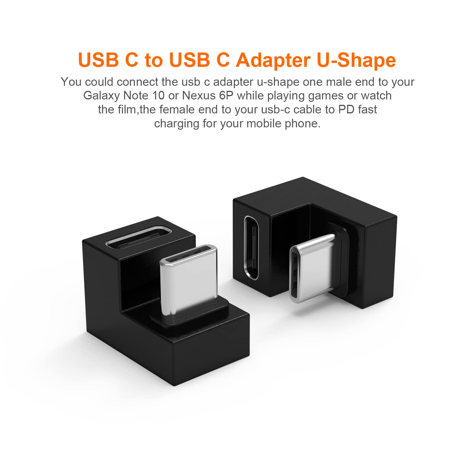 Zeilala 2PACK U-Shape USB Type-C to USB Type-C Extender Adapter Connector Converter Transfer 4K Video, 10Gbps Data Transfer & Charging for All USB C Phone, Laptop and Tablets. (Black)