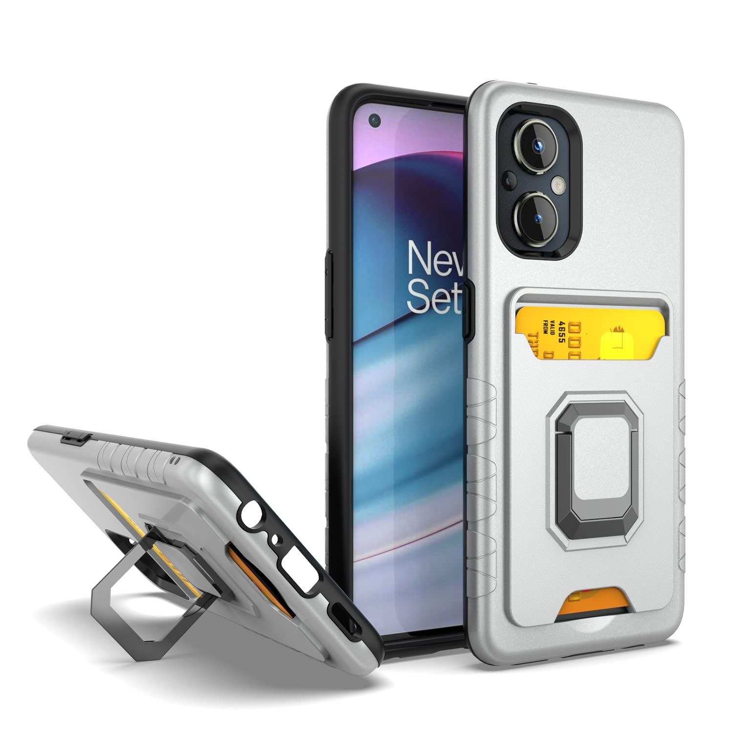 Military Grade Tough Case for OnePlus Nord N20 5G 6.43" 2022, Rugged Case Hybrid Bumper Cover Case with Built-in Kickstand Credit Card Holder Slot for OnePlus Nord N20 5G 6.43" 2022