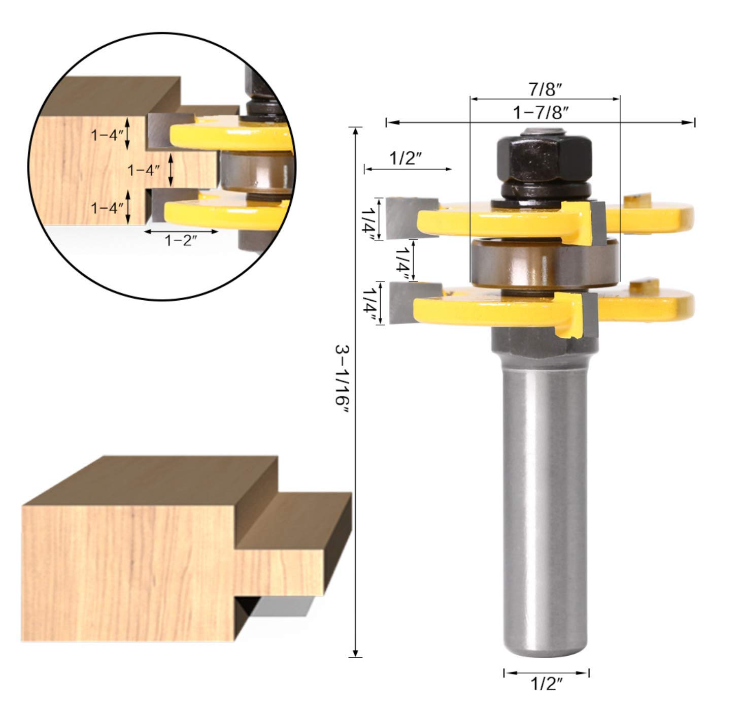 Lock Miter 45 Degree Joint Router Bits + 2Pcs Tongue and Groove Set [1/2-Inch Shank], APLUS 45° Lock Mitre Glue Joint Router Bit + Router Bit Set 3 Teeth T Shape, Wood Milling Cutter Woodworking Tool
