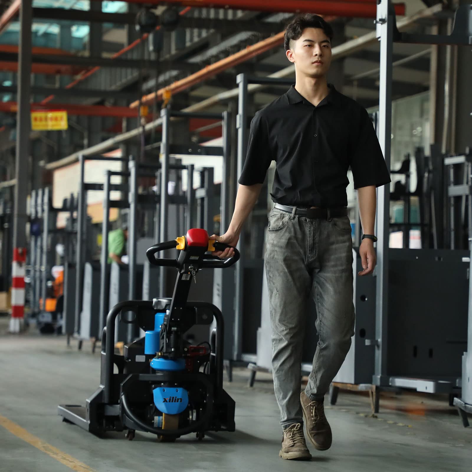 Xilin Electric Powered Pallet Jack 3300lbs Capacity Lithium Battery Walkie Pallet Truck 48"x27" Fork Size Blue Style 2 Pcs