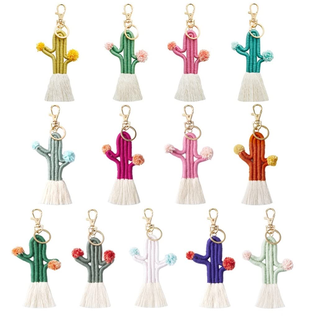 SEASD 13 Pack Women Girls Boho Weaving Cactus Tassel Keychain Bag Keyring Holder Wallet Purse Pendant Decoration