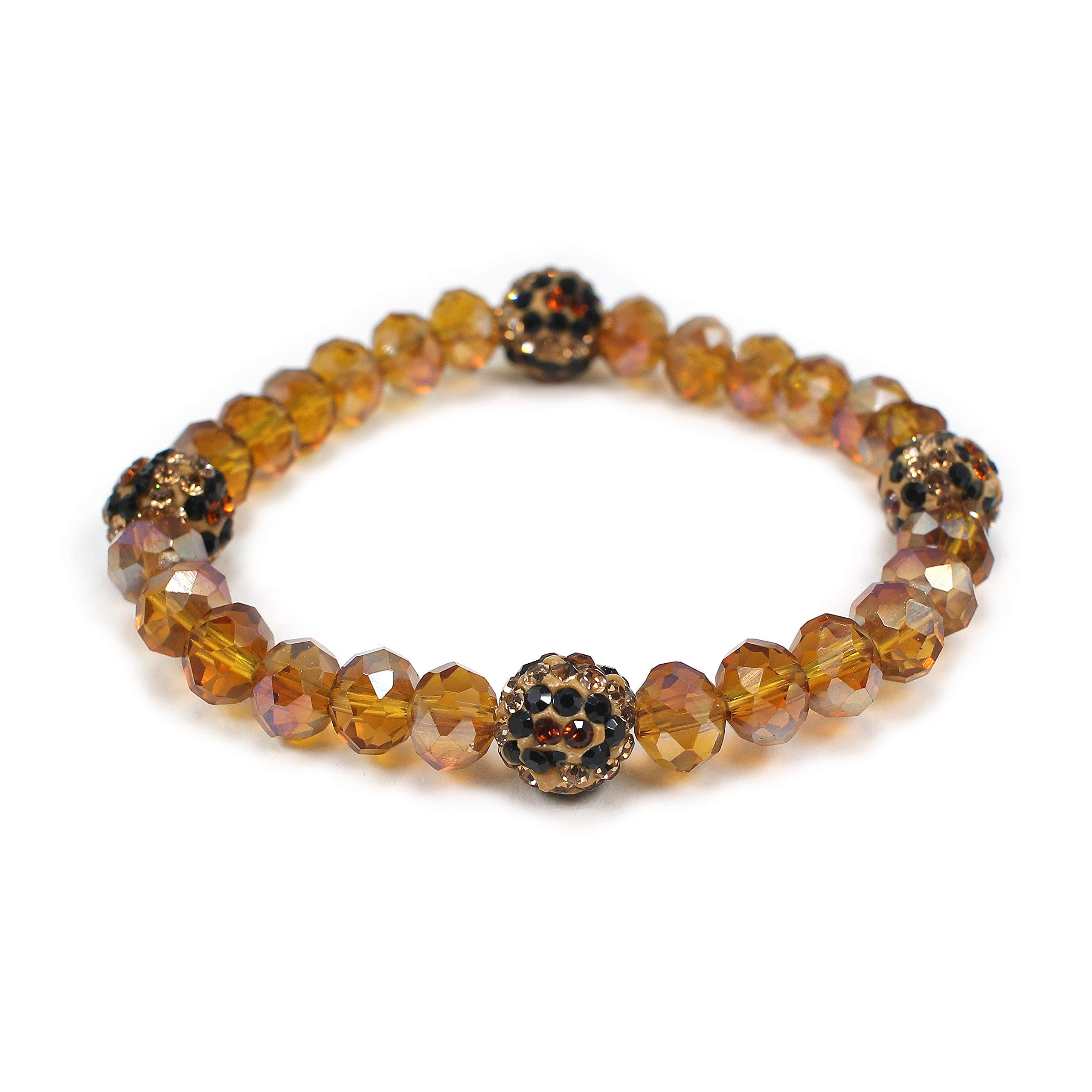 Miracle Collection Bohemian Glass bead with Leopard Crystal Ball Stretch Bracelet-Versatile Stretch Sparkly Crystal Beads Stackable Bracelet. (Topaz)
