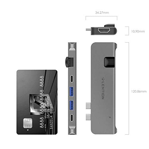 LENTION USB C Hub with Thunderbolt3(PD+Data Transfer+Video Output), 4K HDMI, USB 3.0, Gigabit Ethernet Mac Adapter Compatible 2016-2023 MacBook Pro, Mac Air(CS65, Light Gray)