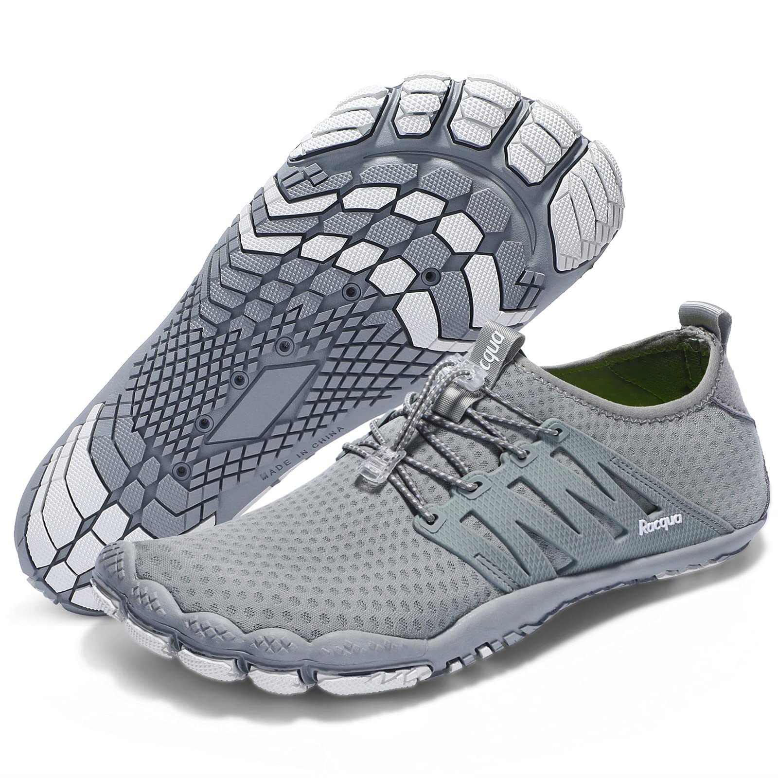 Racqua Swim Shoes Quick Dry Barefoot Water Aqua Sport Beach Surf Pool Hiking Diving Walking for Men Women Grey 15.5 W/14.5 M