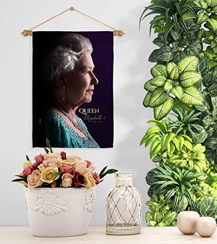 Queen Elizabeth II Flag - Set Wood Dowel Sweet Life Sympathy Remembrance Memorial Bereavement Love Support Emotion Postive - House Banner Small Yard Gift Double-Sided Made In USA 13 X 18.5
