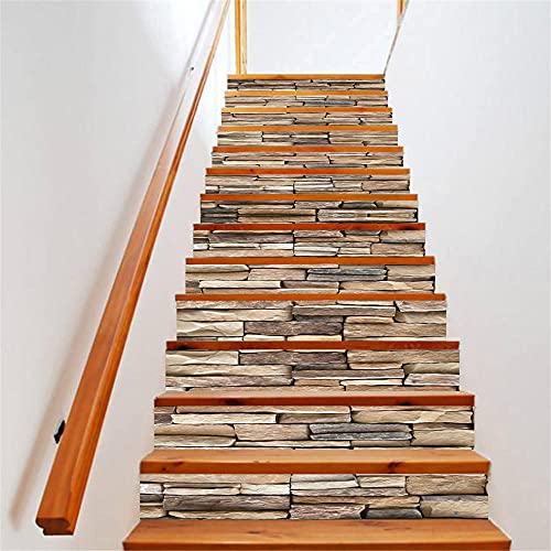 Master_GGG Stickers 3D Innovative DIY Brown Brick Decorative Adhesive Stair Stickers - Waterproof Stair Riser Decals - Peel and Stick Stair Stickers Decoration 13pcs/set 18cm X 100cm