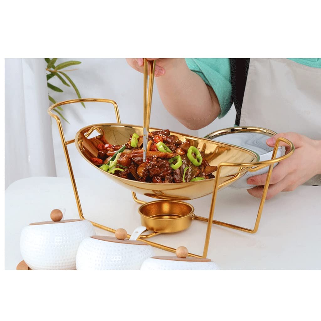 SEASD Household Stainless Steel Dry Hot Pot With Holder Small Chafing Dish Solid Fuel Boilersmall Warmer ( Color : Rose Gold , Size : 38.5*14.5*10.5cm )