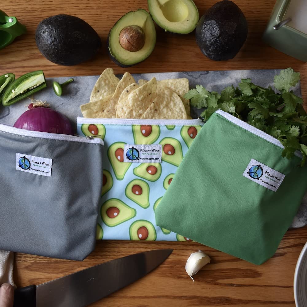 Planet Wise Reusable Sandwich Bags | Printed Zipper Snack Storage On The Go | Dishwasher Safe for Easy Cleanup | Water Resistant Mess Free Solution for Toddler Snacks | 7" x 7.5" (Black)