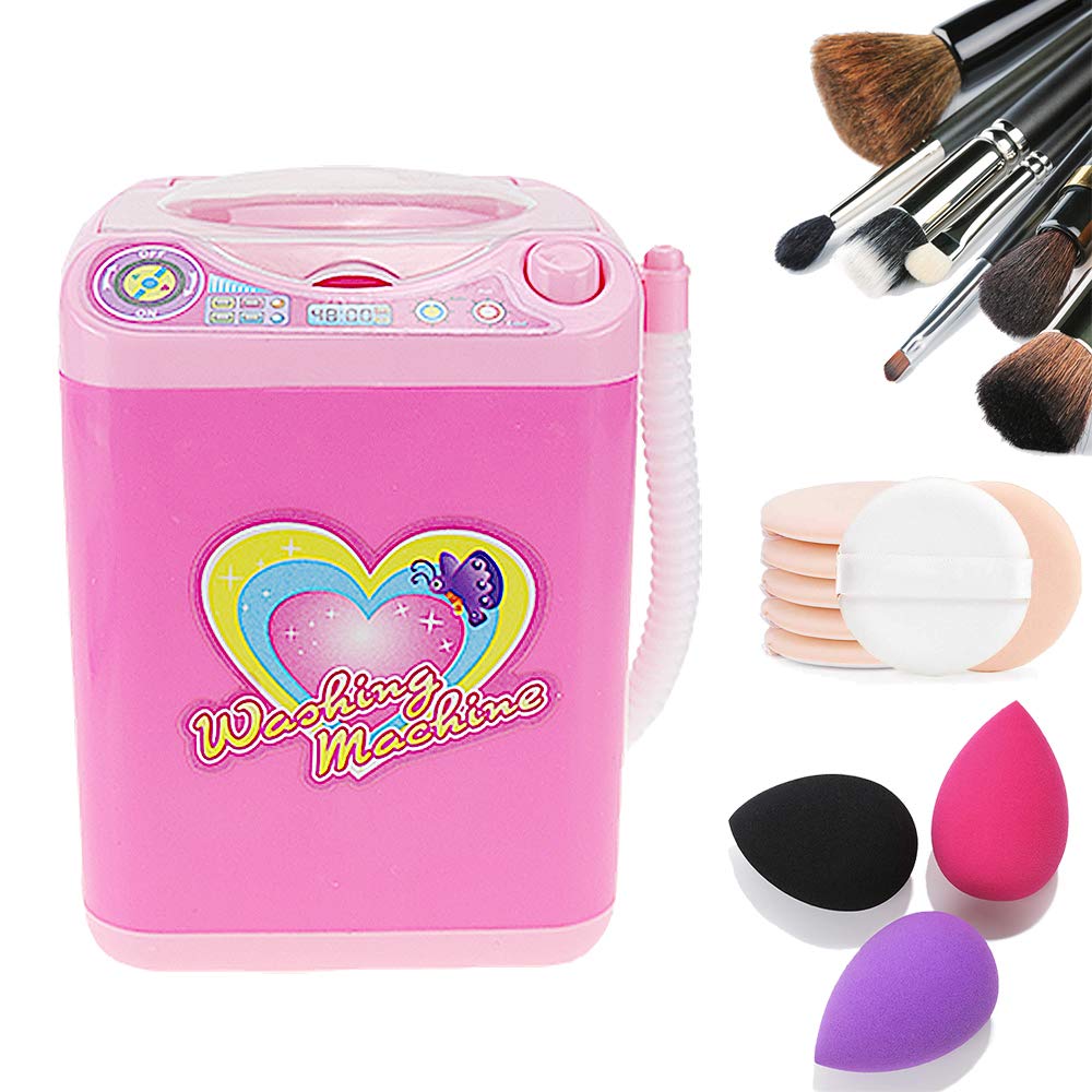 Mini Makeup Brush Cleaner Device Simulation Automatic Cleaning Washing Machine for Sponge and Powder Puff Toy (Pink)