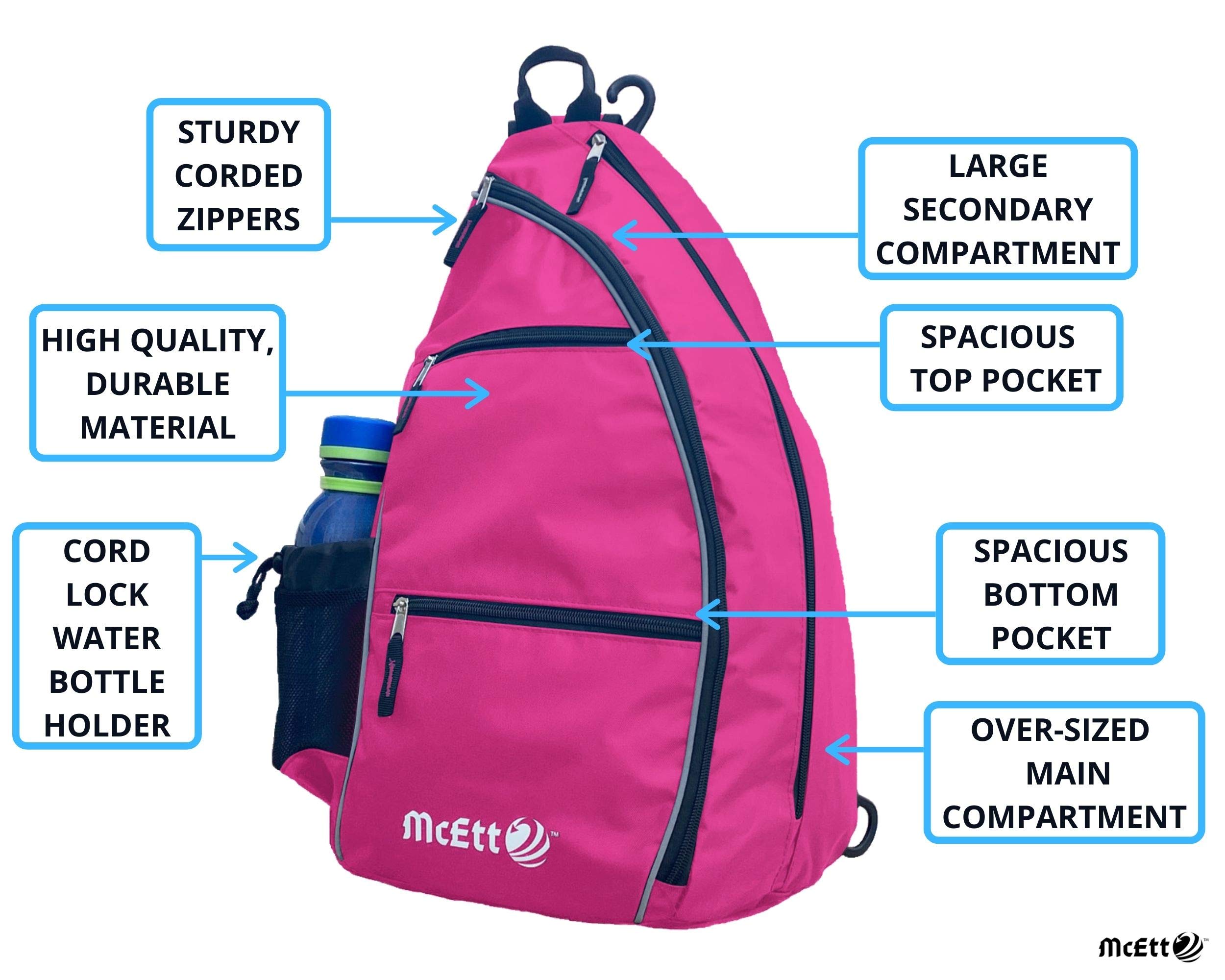 McEtt Pickleball Sling Bag – Adjustable Crossbody Backpack for Women Men – Holds Pickleballs, Paddles, Water Bottle, Gear