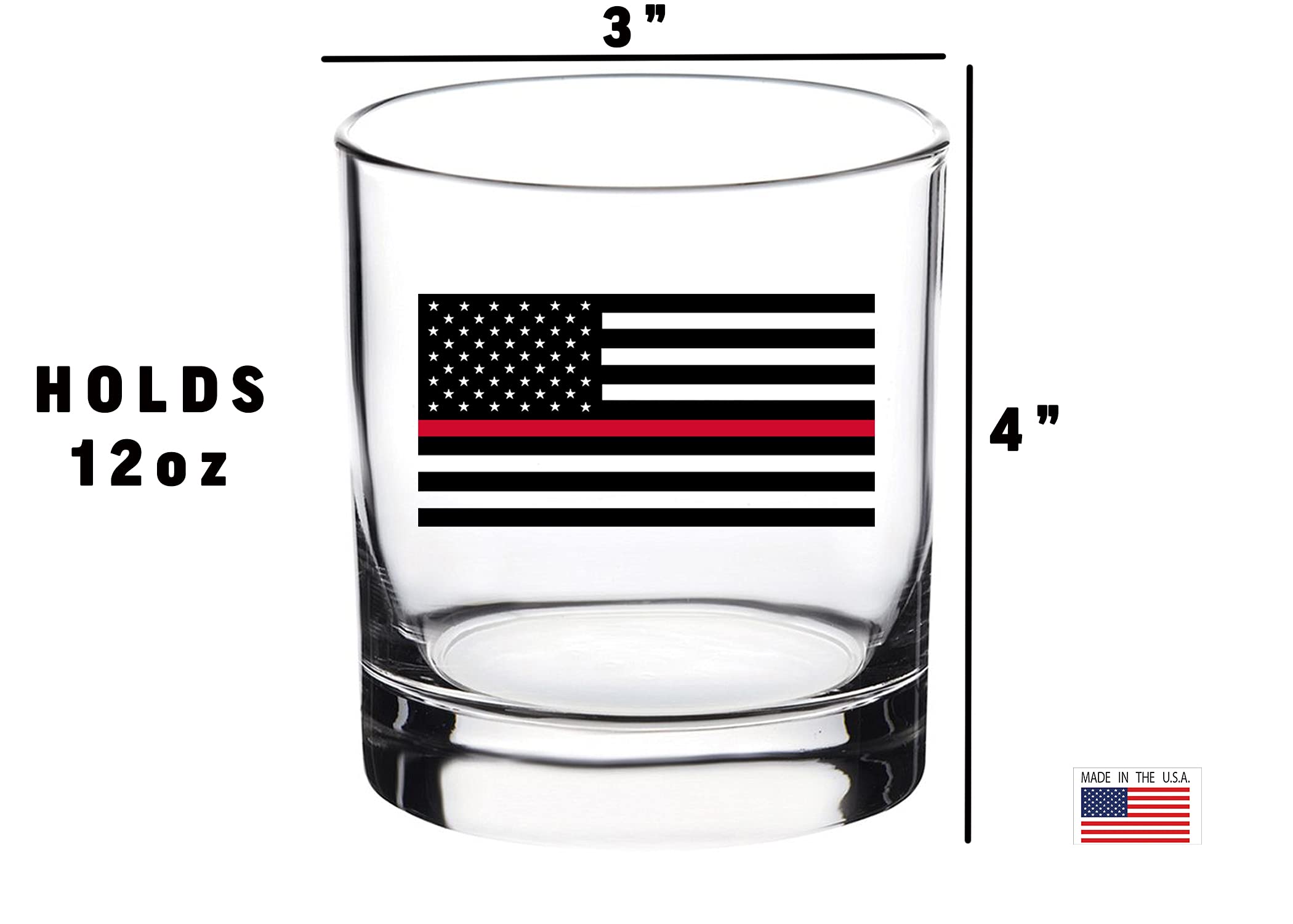 Rogue River Tactical Firefighter Thin Red Line Flag Old Fashioned Whiskey Glass Drinking Cup Gift For Fire Fighter Department FD