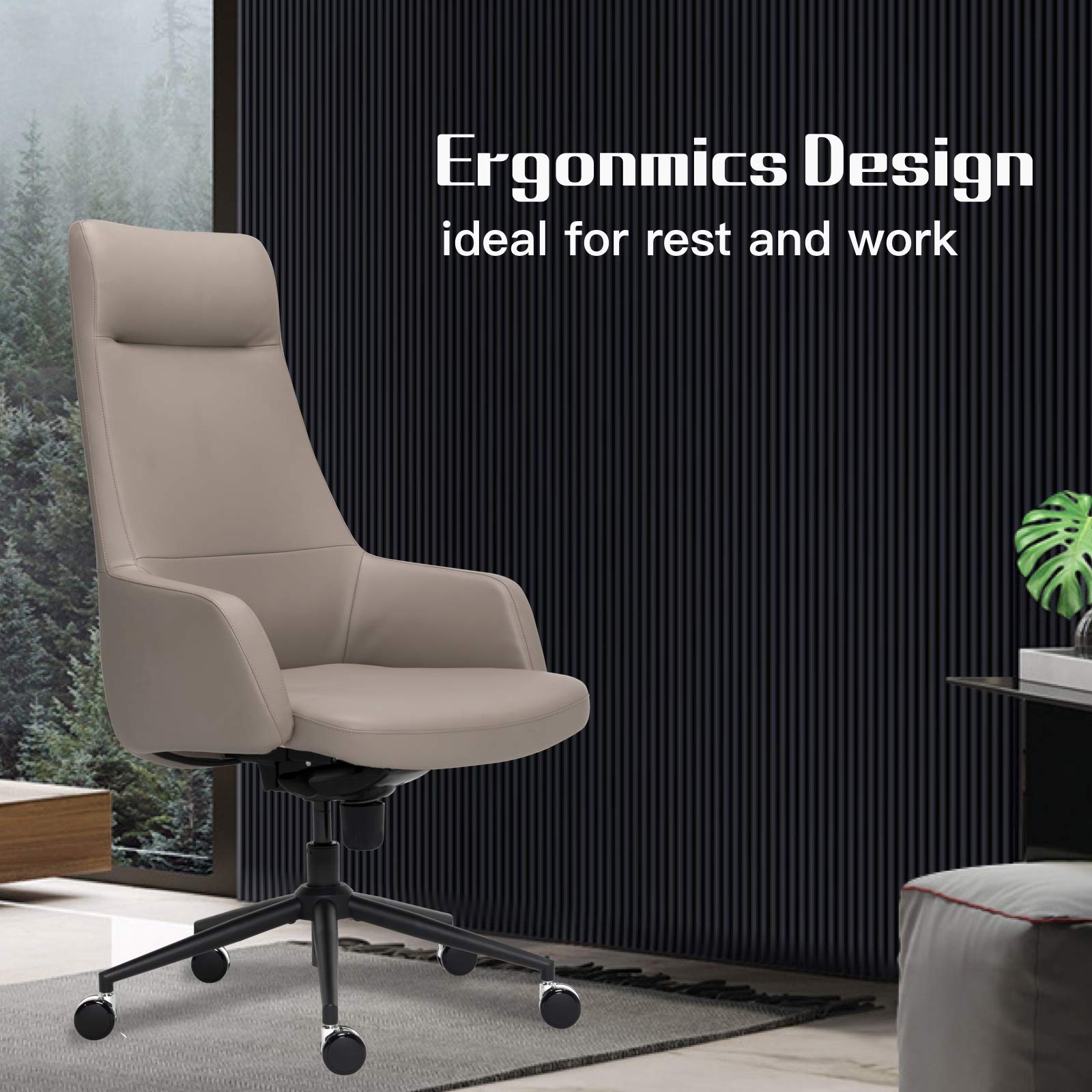 Office Chair Ergonomic Desk Chair Leather Chair Lumbar Support Skate Style Wheels Adjustable Stool Rolling Swivel Chair for Grey