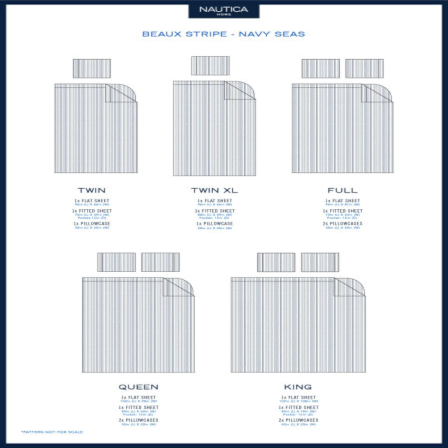 Nautica - Twin Sheets, Cotton Percale Bedding Set, Coastal Home Decor, Dorm Room Essentials (Beaux Stripe Navy, Twin)