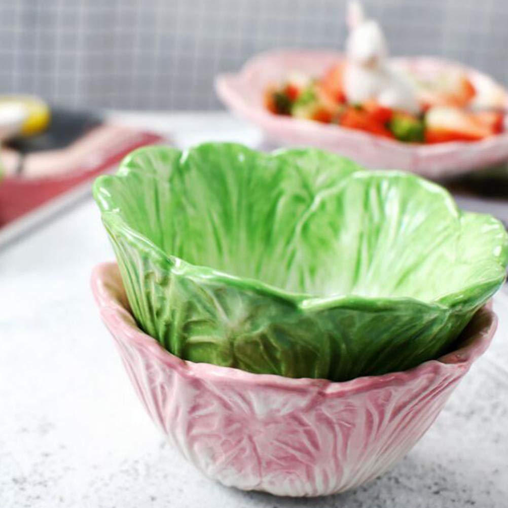 UPKOCH Kids Ceramic Bowl Chinese Cabbage Design Food Bowls Container for Dessert Fruit Salad (Green)