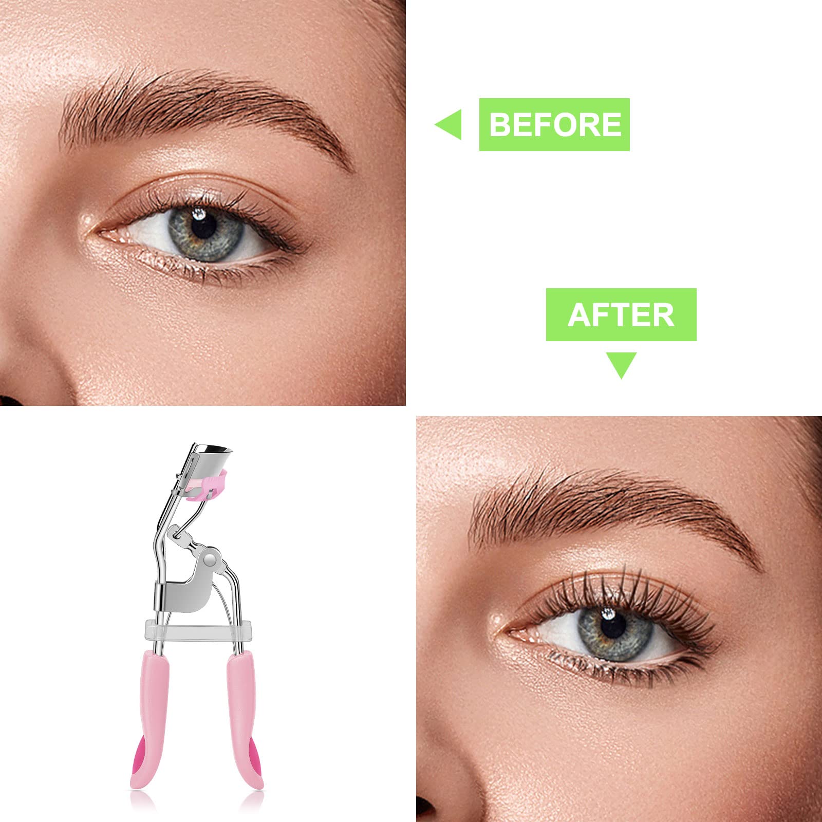Zowor Eyelash Curler with 5PCS Silicone Refill Pad Fit All Eye Shape Curved Eyelash Curler,Natural and Long Lasting Lash Curler for Women Make Up Gift(Light Pink)