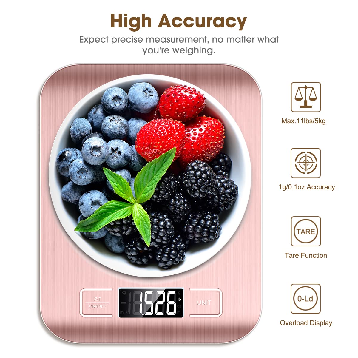 Mik-Nana Food Scale Pink, 11lb Digital Kitchen Scales Weight Ounces and Grams for Weight Loss Cooking Baking, 0.1oz/1g Precision