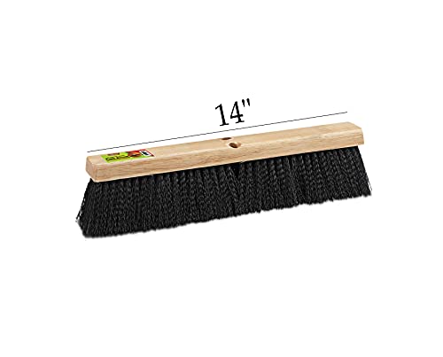 Unvert Black Indoor Push Broom Head β Heavy Duty Hardwood Block β Polypropylene Bristles β Deck Scrub Brush β Two Threaded Handle Holes for Better Assist (14")