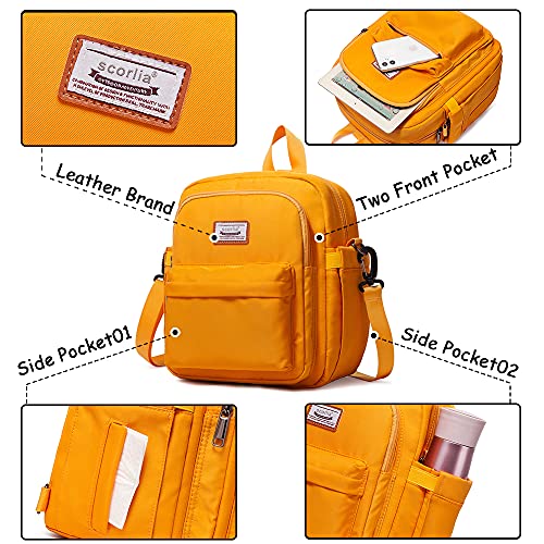 Scorlia Insulated Lunch Bag, Classic Backpack Style Lunch Tote for Women, Large Convertible Lunch Cooler Box with Side pockets for Hiking,Office, Beach, Picnic, Yellow