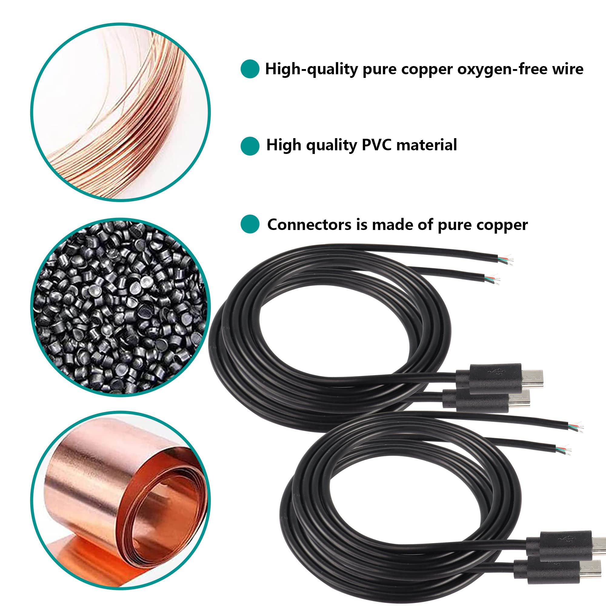 XMSJSIY Micro USB Bare Wire Open End Pigtail Cable 24V 2A 24AWG 4 Wires Micro USB Power Data Charge Cable DIY Connector Replacement Cable Cord 1M Black - 4pcs… (Micro USB Male)