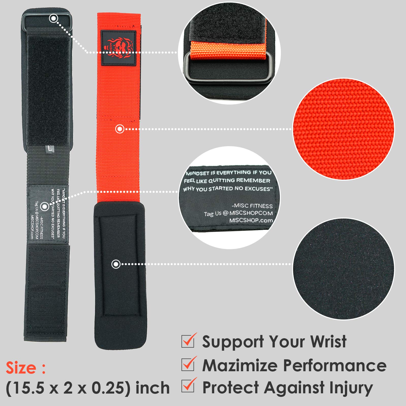 MISC FITNESS Wrist Wraps - Lifting Support Compression and Stabilization for Powerlifting Weightlifting Crossfit - Custom Fit Adjustable Fixing Tape Extra Wide Strap with Steel Buckle - Black V2
