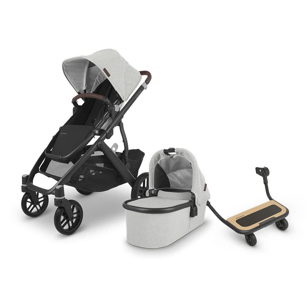 Vista V2 Stroller -Anthony (White & Grey Chenille/Carbon/Chestnut Leather) + Piggyback for Vista and Vista V2