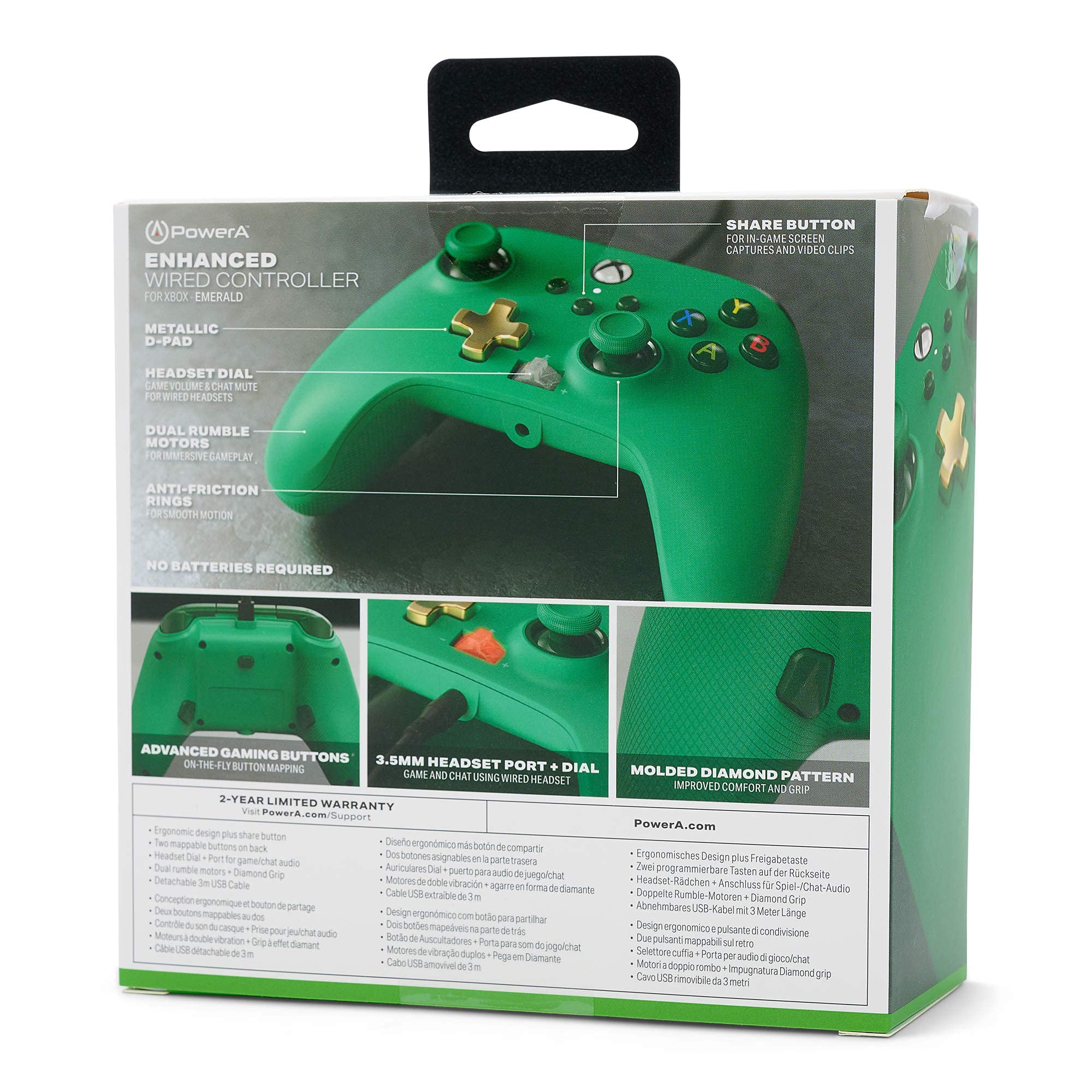 PowerA Enhanced Wired Controller for Xbox Series X|S - Green, Gamepad, Wired Video Game Controller, Gaming Controller, Works with Xbox One - Xbox Series X (Renewed)