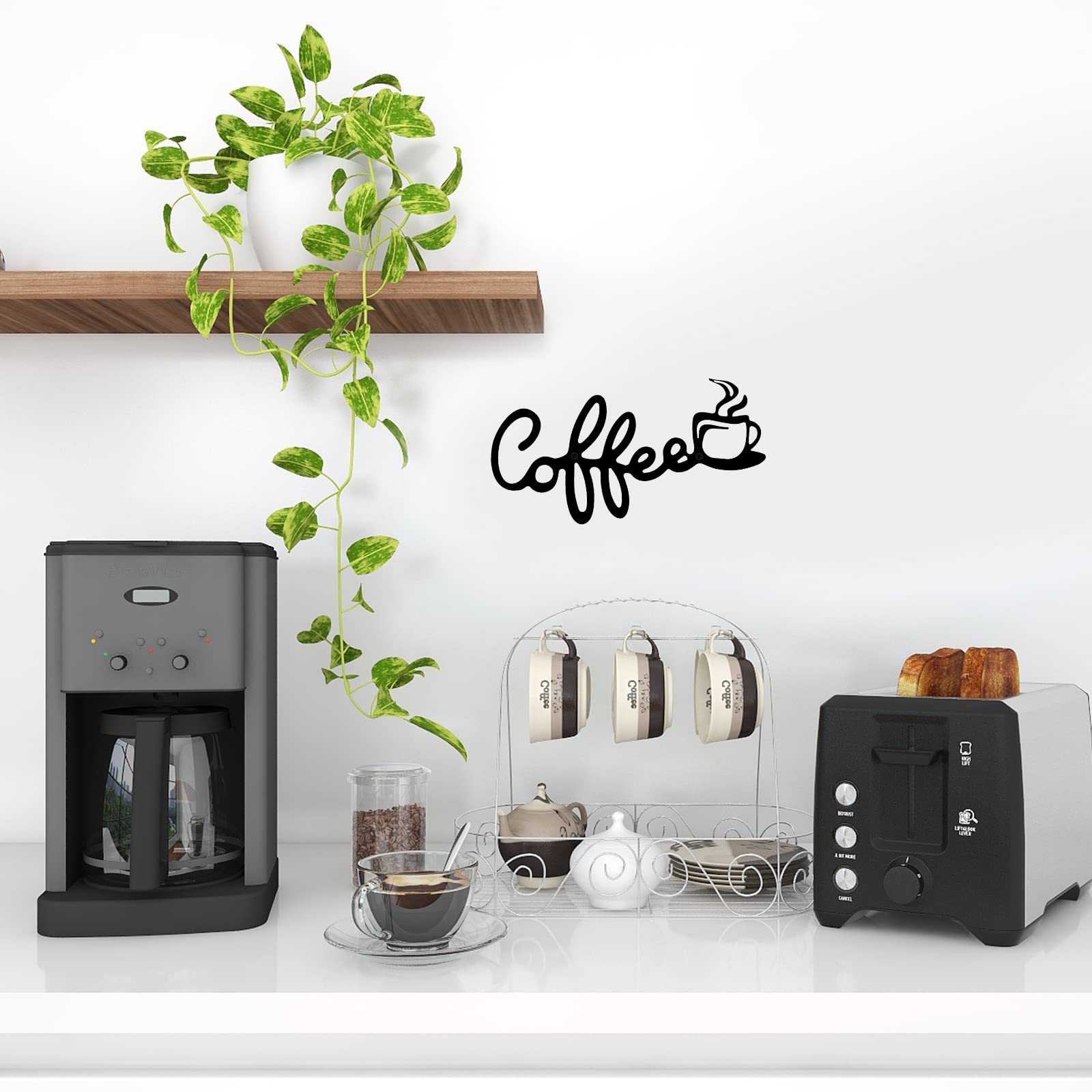 SwallowLiving 12”x6.6” Metal Cafe Kitchen Word Wall Art Black Coffee Cup Decor Coffee Bar Coffee Station Sign(coffeeB)