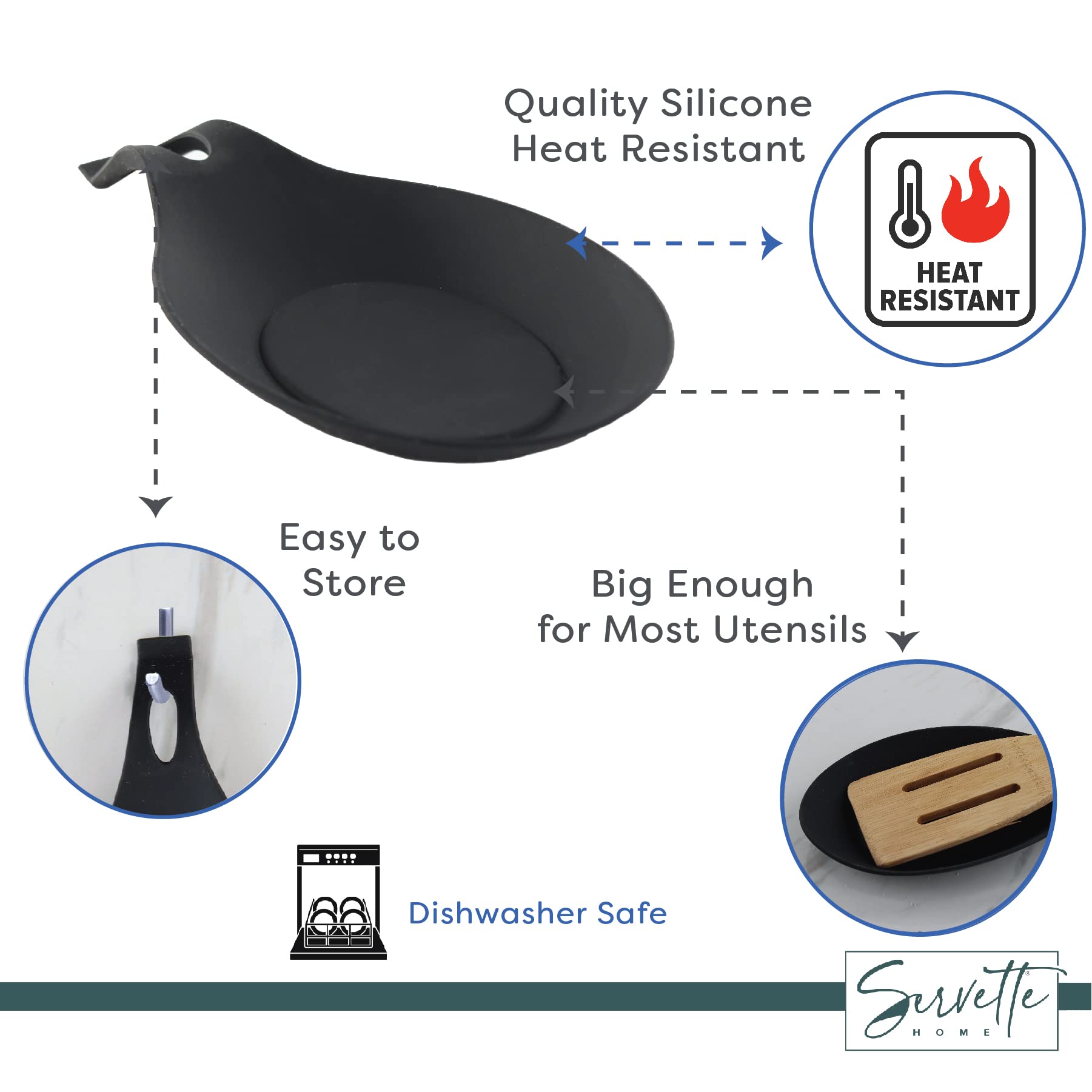 Silicone Spoon Rest for Kitchen Spoon Holder - Black