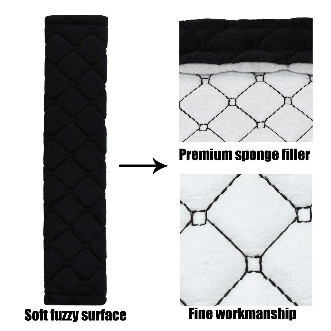 MIRKOO Car Seat Belt Cover Pad, 4-Pack Soft Car Safety Seat Belt Strap Shoulder Pad for Adults and Children, Suitable for Car Seat Belt, Backpack, Shoulder Bag, Laptop Computer Bag(4-Black)