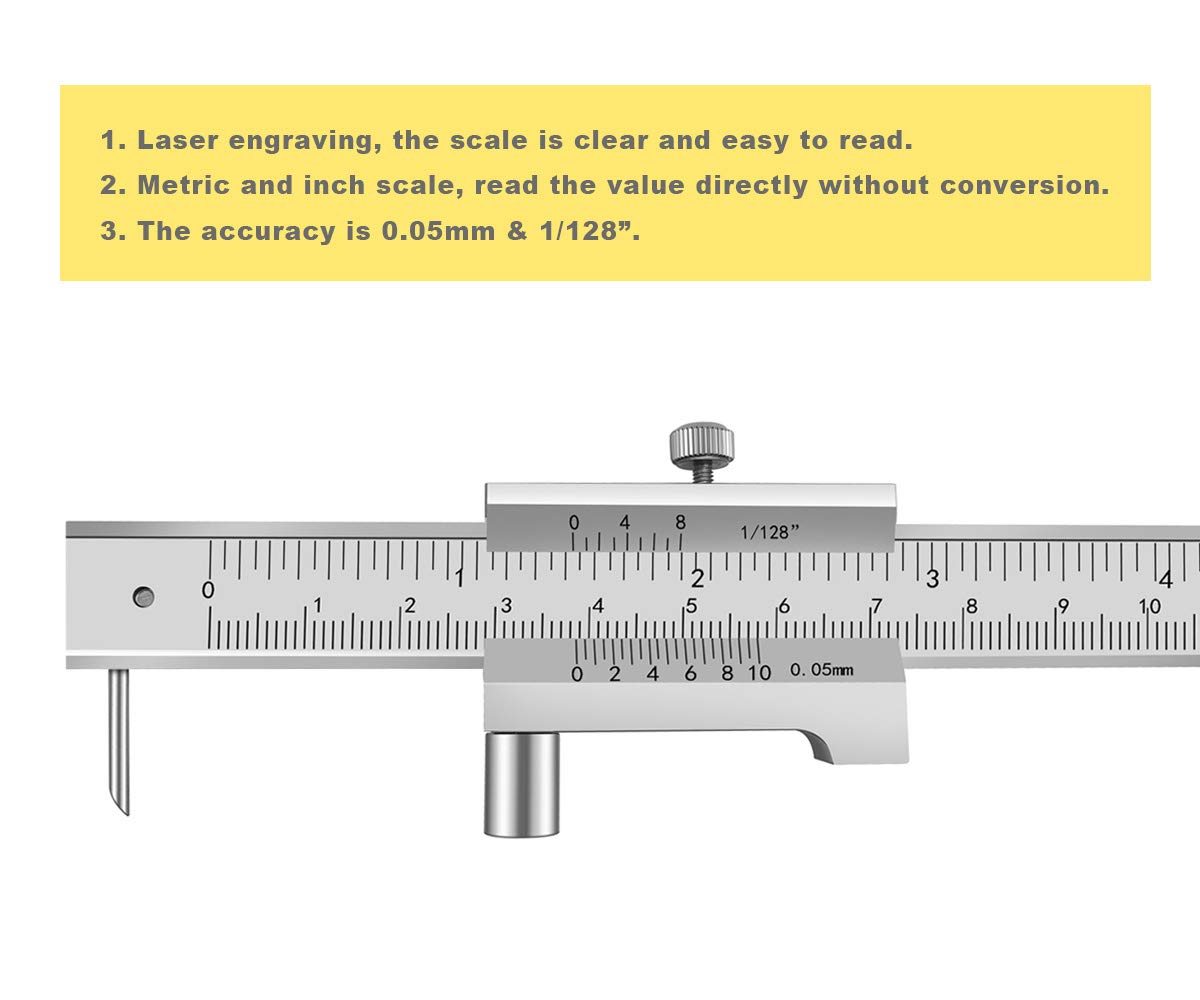 ZLKSKER Parallel Crossed Caliper 0-20cm (0-8 inch) with 2 Carbide Scriber/Needle, Stainless Steel Vernier Calipers, Marking Gauge, Marking Tool