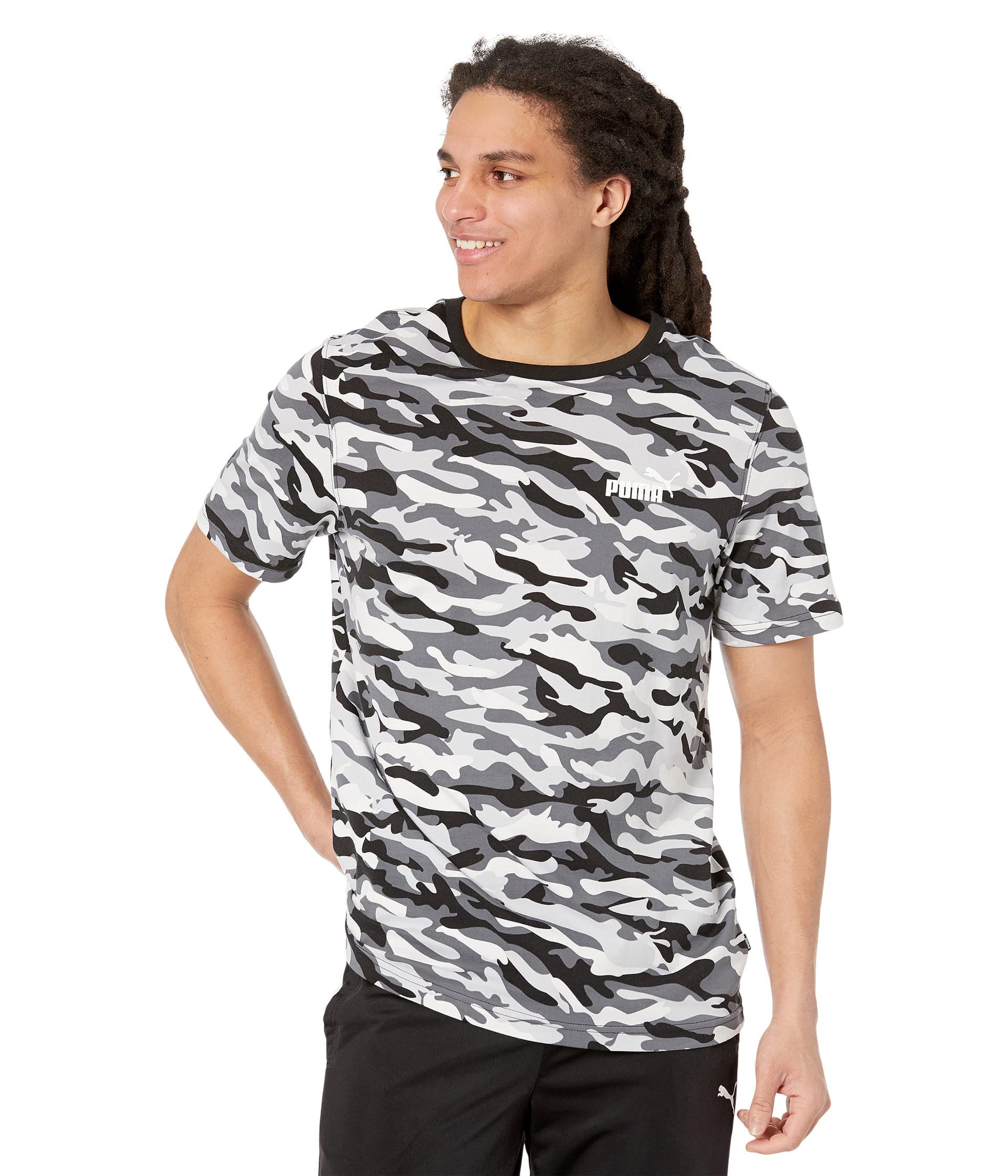 PUMA Men's Essentials+ All Over Print Camo Tee, Black, Large