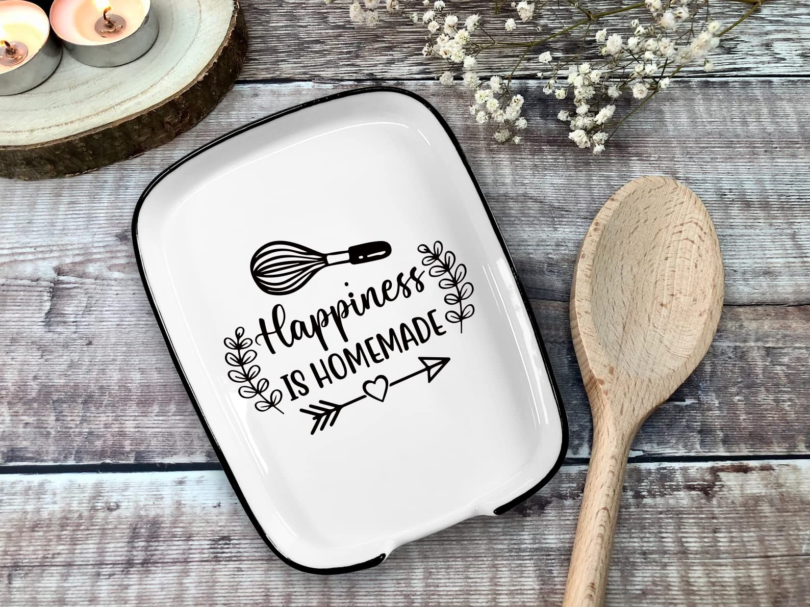 Spoon Fork Rest Happiness Is Homemade Ceramic Heat-Resistant Kitchenware Kitchen Accessory, Suitable for Dinner Party Host, Dining Table, Kitchen Countertop or Stove Top and Gift for Home Chef